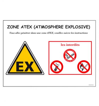 Panneau attention zone ATEX avec consignes de sécurité - Dès 2,66€ HT